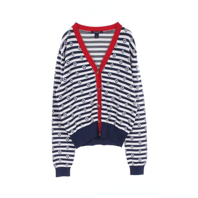 ルイ・ヴィトン LOUIS VUITTON LVエスカル ロゴ ボーダー アンサンブル カーディガン 衣料品 トップス シルク ウール コットン レディース ネイビー系 / ホワイト系 【中古】