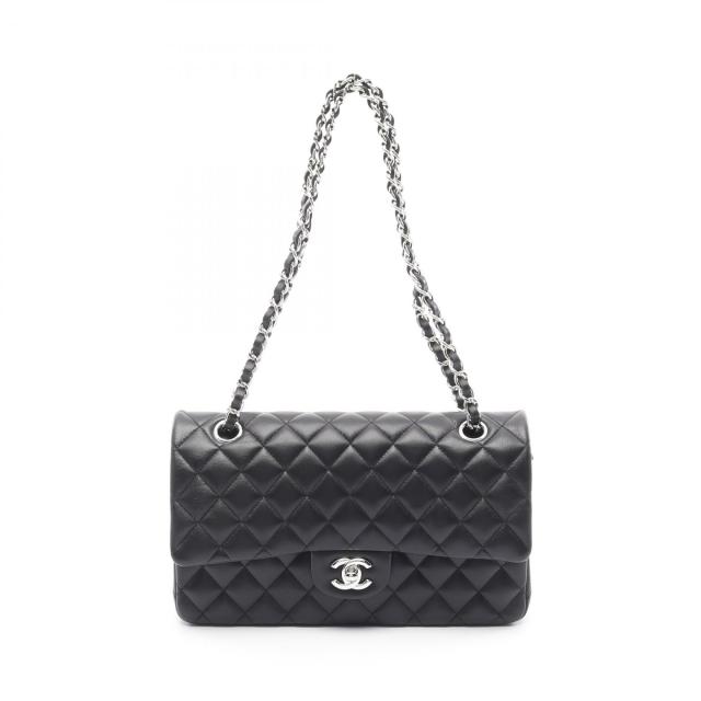 シャネル CHANEL マトラッセ Wフラップ ショルダーバッグ バッグ ラムスキン（羊革） レディース ブラック系 A01112 【中古】