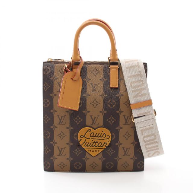 ルイ・ヴィトン LOUIS VUITTON × NIGO サック プラ メッセンジャー トートバッグ バッグ PVCコーティングキャンバス レザー モノグラム ストライプ メンズ レディース ブラウン系 M45969 【中古】