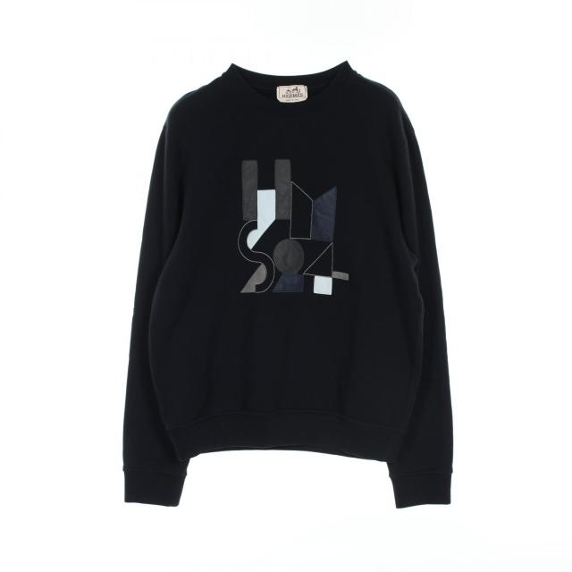 エルメス HERMES レザーパッチ付き スウェット 衣料品 トップス コットン メンズ ネイビー系 41-5712 【中古】