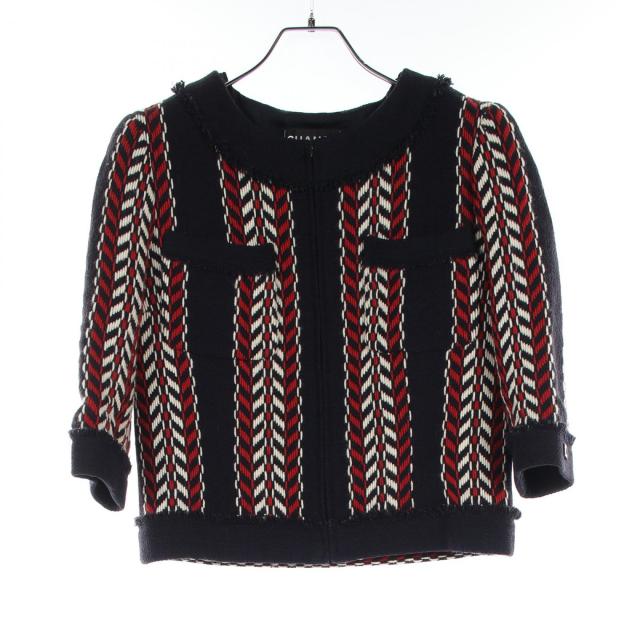 シャネル CHANEL トリコロール ノーカラージャケット 衣料品 アウター ウール レディース ネイビー系 / レッド系 / アイボリー系 P24466V15146 【中古】