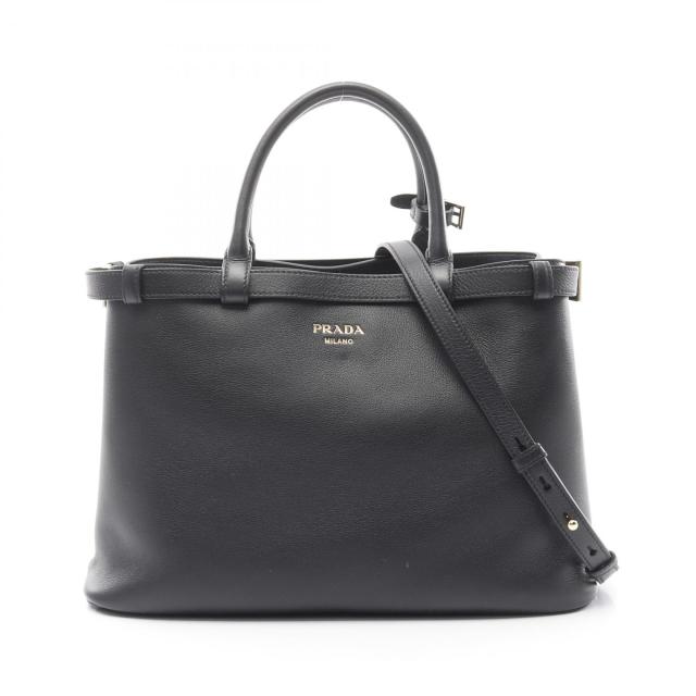 プラダ PRADA バックルダブルベルト ミディアム ハンドバッグ バッグ レザー レディース ブラック系 1BA4172CYSF0002 【中古】