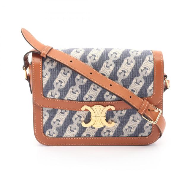 セリーヌ CELINE クラシック トリオンフ ショルダーバッグ バッグ デニム レザー レディース ネイビー系 / ブラウン系 191242 【中古】