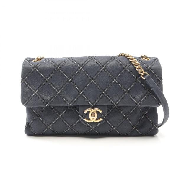 シャネル CHANEL ショルダーバッグ バッグ カーフ（牛革） レディース ネイビー系 【中古】