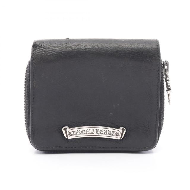 クロムハーツ CHROME HEARTS スクエア ジップ ビル ラウンドジップ ウォレット 二つ折り財布 財布 レザー レディース ブラック系 【中古】