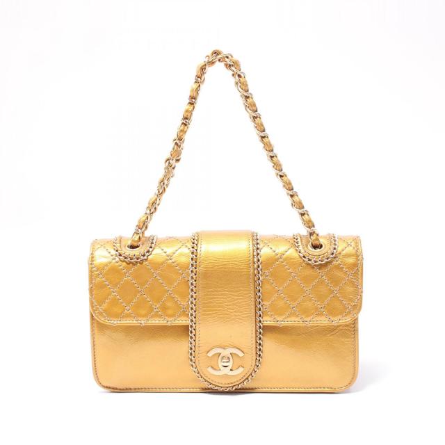 シャネル CHANEL マトラッセ ラグジュアリーライン ショルダーバッグ バッグ パテントレザー レディース ゴールド系 【中古】