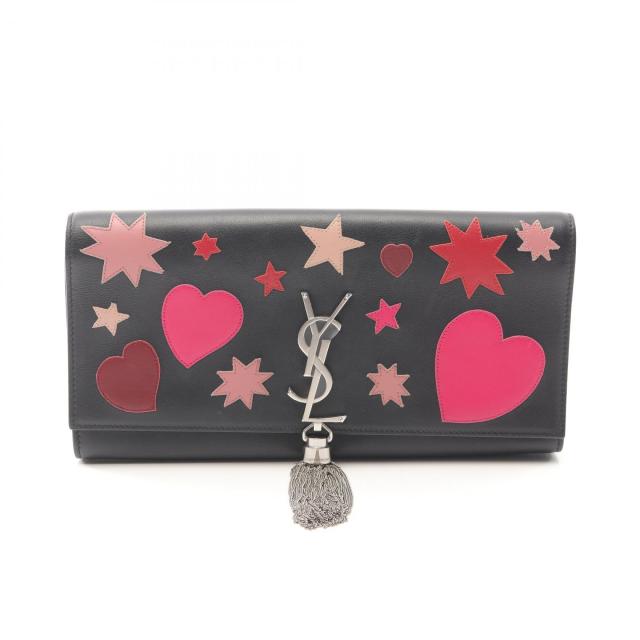 サンローランパリ SAINT LAURENT PARIS モノグラム タッセル セカンドバッグ クラッチバッグ バッグ レザー レディース ブラック系 / レッド系 / ピンク系 332642 【中古】