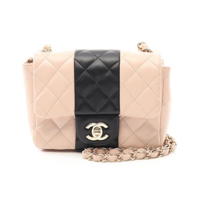 シャネル CHANEL ミニマトラッセ ショルダーバッグ バッグ ラムスキン（羊革） レディース ピンク系 / ブラック系 A35200 【中古】