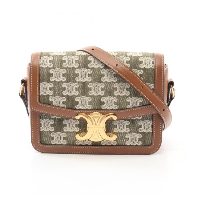 セリーヌ CELINE ティーン トリオンフ ショルダーバッグ バッグ キャンバス レザー レディース カーキ系 / ブラウン系 188882 【中古】