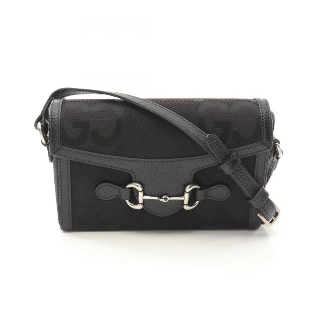 グッチ GUCCI ホースビット1955 ジャンボGG ショルダーバッグ バッグ キャンバス レザー レディース ブラック系 699296 【中古】