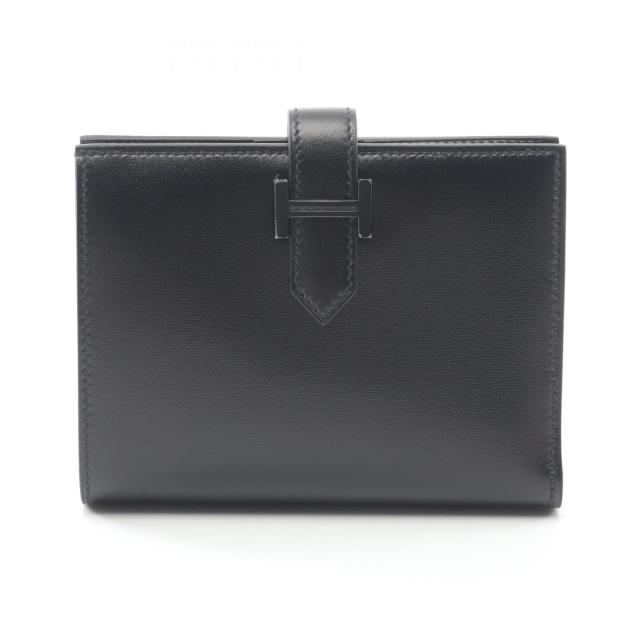 エルメス HERMES ベアンコンパクト モノクローム 二つ折り財布 財布 カーフ（牛革） ボックスカーフ レディース ブラック系 【中古】