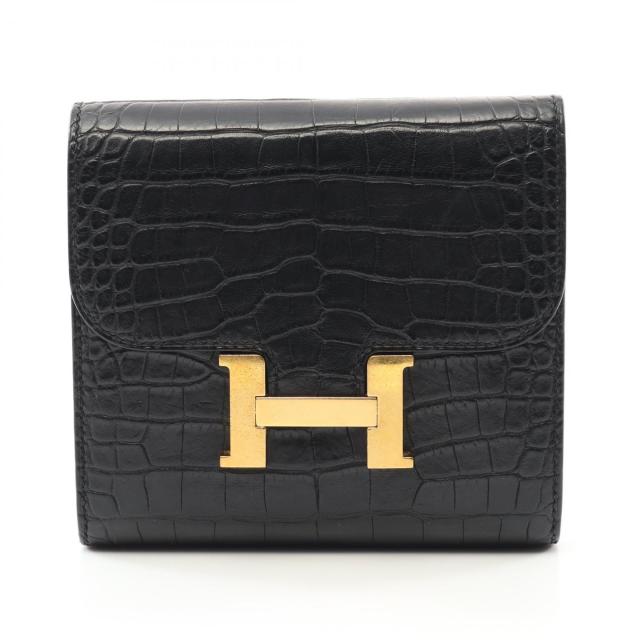 エルメス HERMES コンスタンス コンパクト 二つ折り財布 財布 アリゲーターマット アリゲーターマット レディース ブラック系 【中古】