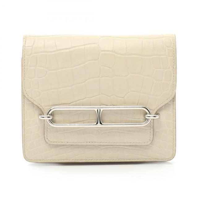 エルメス HERMES ロウリス スリム グリネヴェ 二つ折り財布 財布 アリゲーターマット アリゲーターマット レディース アイボリー系 【中古】