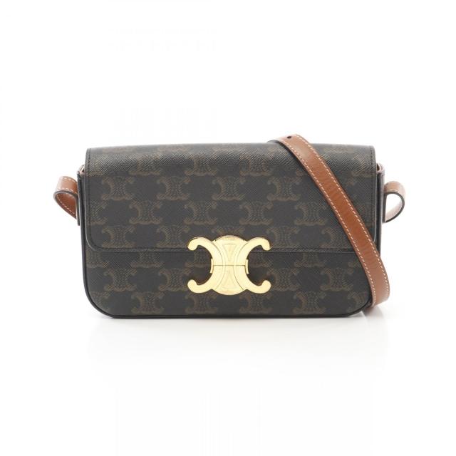 セリーヌ CELINE クロード トリオンフ ショルダーバッグ バッグ PVCコーティングキャンバス レザー レディース ブラック系 / ブラウン系 194142CUZ 【中古】
