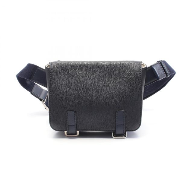 ロエベ LOEWE ミリタリーバムバッグ ウエストバッグ ボディバッグ バッグ レザー レディース ネイビー系 【中古】
