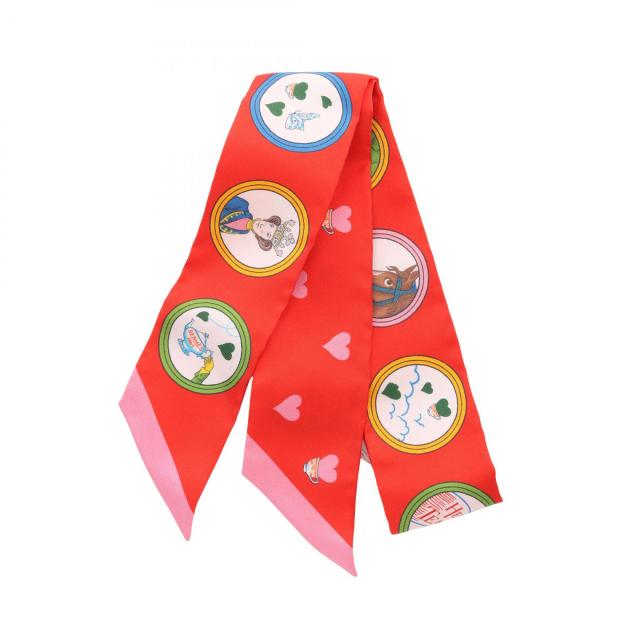エルメス HERMES ツイリー TEA TIME スカーフ 衣料品 シルク シルク レディース レッド系 / マルチカラー 【中古】