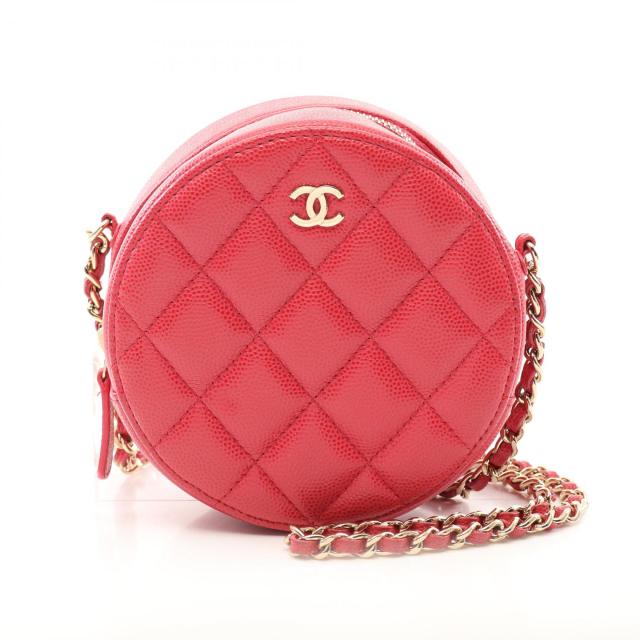 シャネル CHANEL マトラッセ ラウンド ミニ ショルダーバッグ バッグ カーフ（牛革） レディース レッド系 【中古】