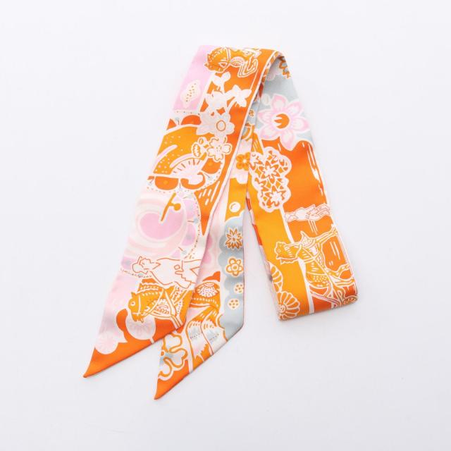 エルメス HERMES ツイリー BINGATA スカーフ 衣料品 シルク シルク レディース オレンジ系 / ピンク系 / マルチカラー 【中古】