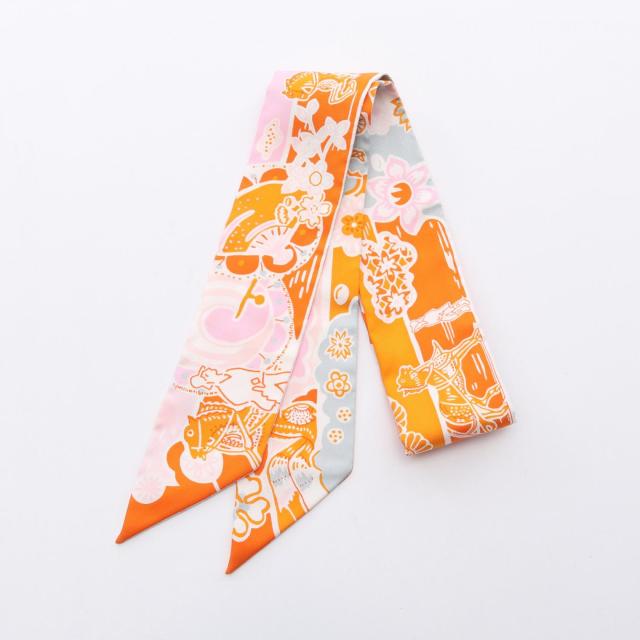 エルメス HERMES ツイリー BINGATA スカーフ 衣料品 シルク シルク レディース オレンジ系 / ピンク系 / マルチカラー 【中古】