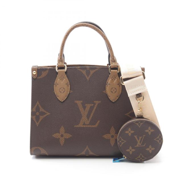 ルイ・ヴィトン LOUIS VUITTON オンザゴーPM ハンドバッグ バッグ PVCコーティングキャンバス モノグラム・ジャイアントリバース レディース ブラウン系 / ベージュ系 M46373 【中古】