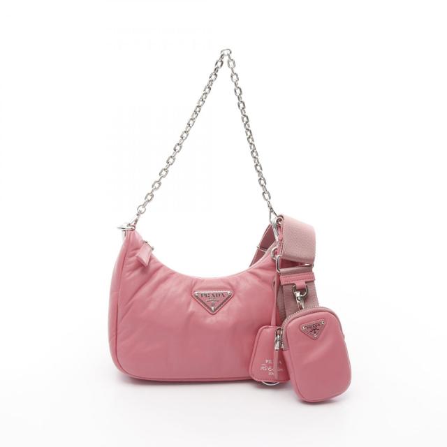 プラダ PRADA Re-Edition 2005 エンブロイダリードリル DRILL RIAMO FI ショルダーバッグ バッグ レザー レディース ピンク系 1BH204 【中古】