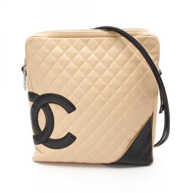 シャネル CHANEL カンボンライン ラージポシェット ショルダーバッグ バッグ レザー レディース ベージュ系 / ブラック系 A25179 【中古】