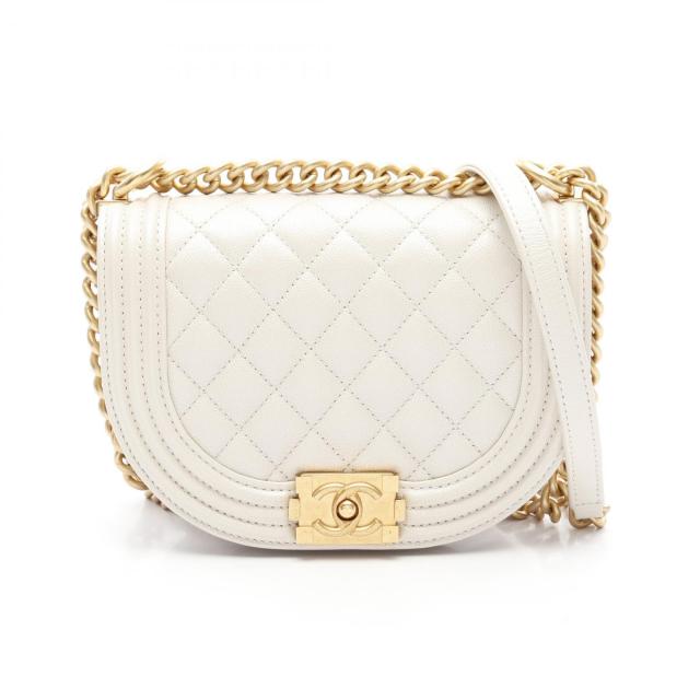 シャネル CHANEL ボーイシャネル スモール ショルダーバッグ バッグ レザー グレインドカーフスキン レディース ホワイト系 AS3350 【中古】