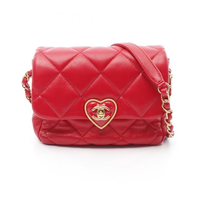 シャネル CHANEL マトラッセ ハートロック ショルダーバッグ バッグ ラムスキン（羊革） レディース レッド系 AS3979 【中古】