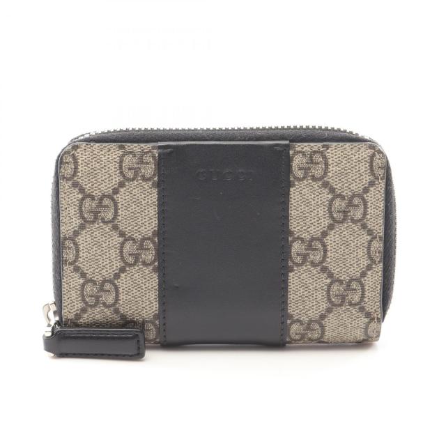 グッチ GUCCI GGスプリーム ラウンド財布 財布 PVCコーティングキャンバス レザー レディース ベージュ系 / ブラック系 451242 【中古】