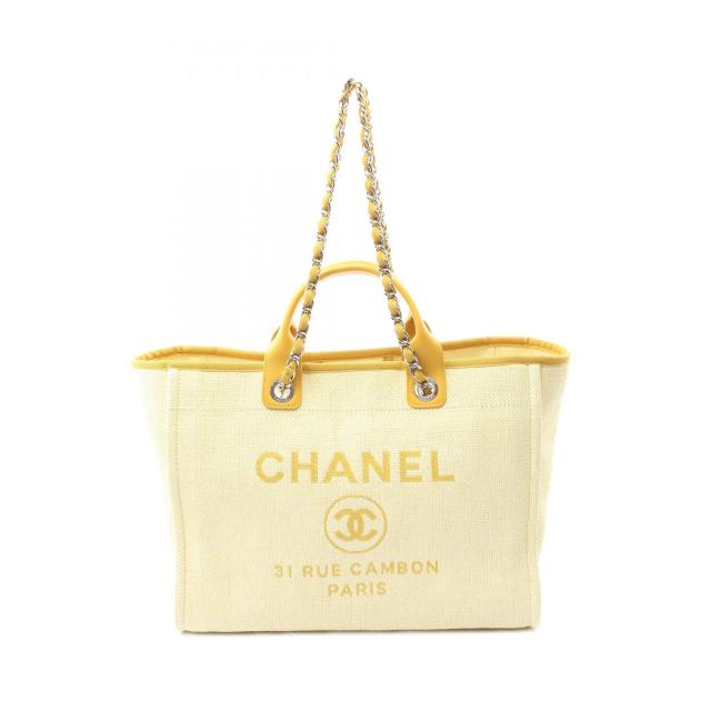 シャネル CHANEL ドーヴィル トートバッグ バッグ レザー ラフィア レディース アイボリー系 / イエロー系 A66941 【中古】