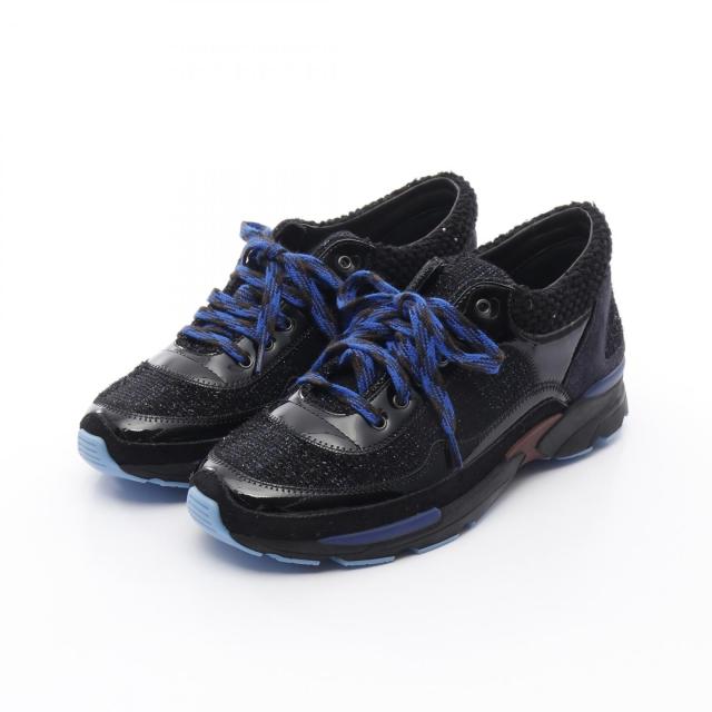 シャネル CHANEL スニーカー 靴 エナメル レザー レディース ブラック系 / ブルー系 【中古】