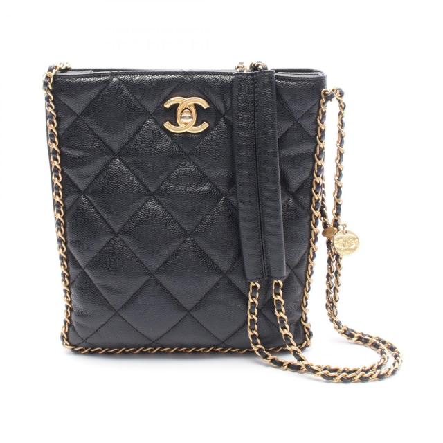シャネル CHANEL スモールショッピングバッグ マトラッセ ショルダーバッグ バッグ カーフ（牛革） レディース ブラック系 AS3470 【中古】
