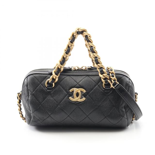 シャネル CHANEL マトラッセ ボーリングバッグ ショルダーバッグ バッグ ラムスキン（羊革） レディース ブラック系 【中古】