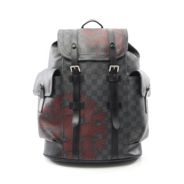 ルイ・ヴィトン LOUIS VUITTON クリストファーPM ダミエグラフィット リュックサック バックパック バッグ PVCコーティングキャンバス レザー メンズ ブラック系 / レッド系 N41709 【中古】
