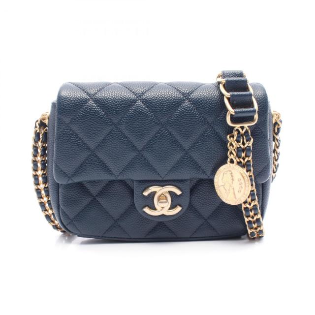 シャネル CHANEL マトラッセ ショルダーバッグ バッグ レザー グレインドカーフスキン レディース ネイビー系 AS2528 【中古】