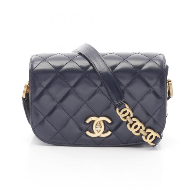 シャネル CHANEL マトラッセ ショルダーバッグ バッグ レザー スウェード レディース ネイビー系 AS3396 【中古】
