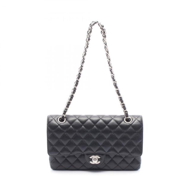 シャネル CHANEL マトラッセ Wフラップ ショルダーバッグ バッグ レザー グレインドカーフスキン レディース ブラック系 A01112 【中古】