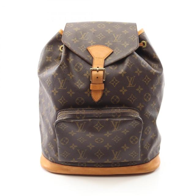 ルイ・ヴィトン LOUIS VUITTON モンスリGM リュックサック バックパック バッグ PVCコーティングキャンバス レザー モノグラム レディース ブラウン系 M51135 【中古】