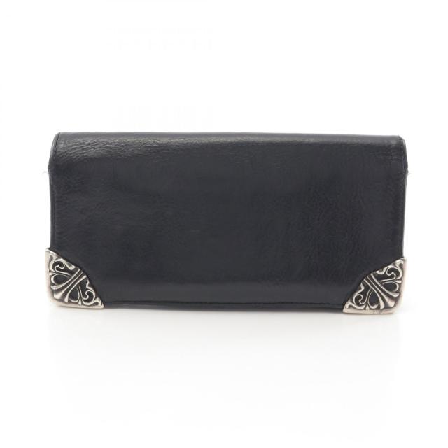 クロムハーツ CHROME HEARTS LNG SNGL FLD TIPS ロング シングル フォールド チップス 二つ折り長財布 財布 レザー SV925 メンズ ブラック系 / シルバー系 【中古】