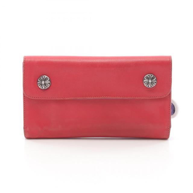 クロムハーツ CHROME HEARTS WAVE CROSS BALL ウェーブクロスボールボタン 三つ折り長財布 財布 レザー メンズ レッド系 【中古】