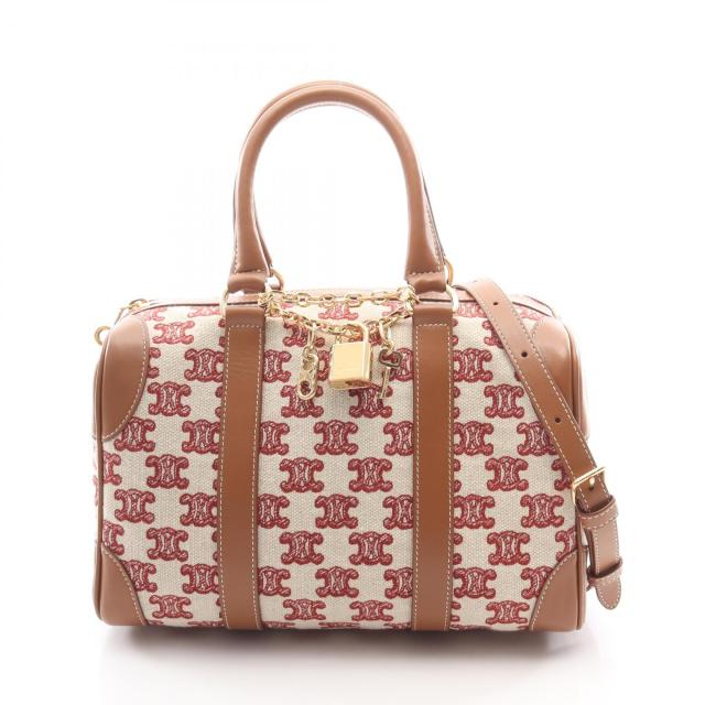 セリーヌ CELINE トリオンフ ハンドバッグ バッグ キャンバス レザー レディース アイボリー系 / レッド系 / ブラウン系 193652 【中古】