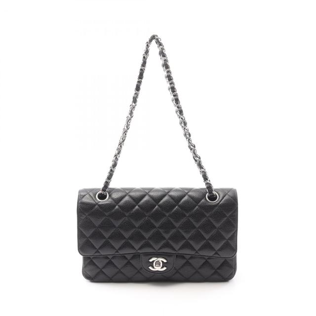 シャネル CHANEL マトラッセ ダブルフラップ ショルダーバッグ バッグ レザー グレインドカーフスキン レディース ブラック系 【中古】