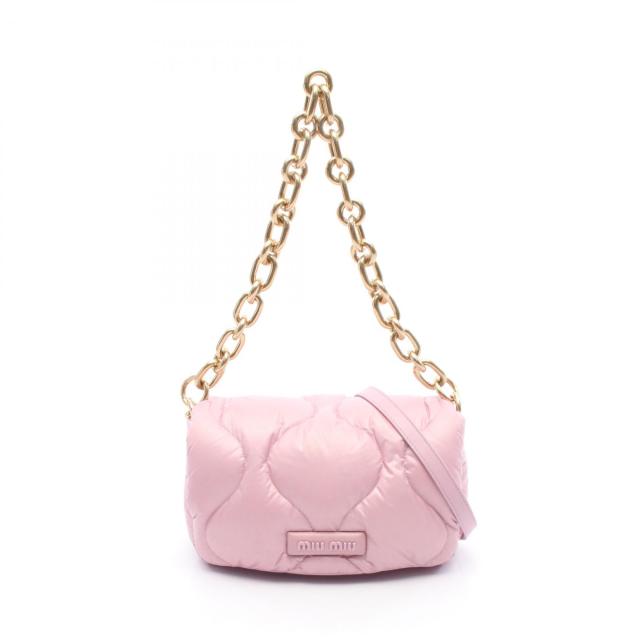 ミュウ ミュウ Miu Miu パデッド ショルダーバッグ バッグ ナイロン レザー レディース ピンク系 【中古】