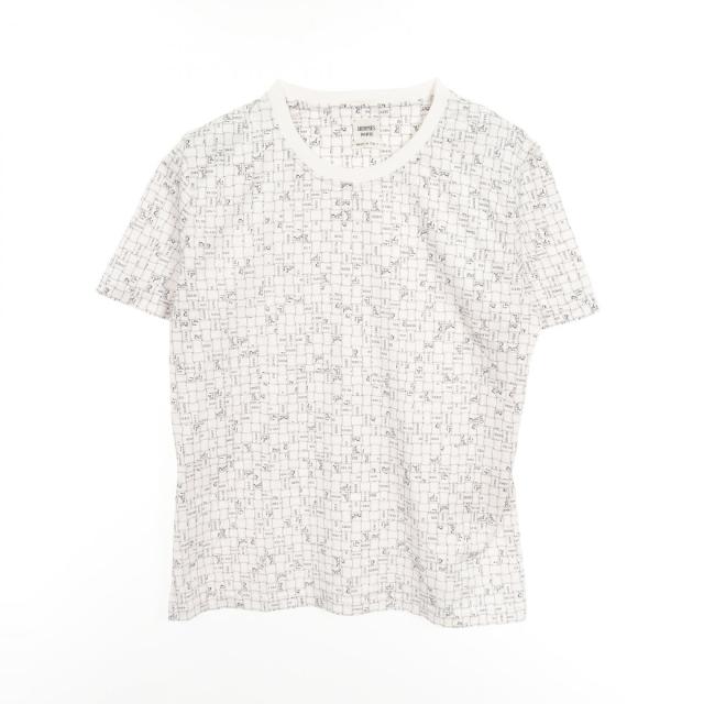 エルメス HERMES ボルデュックチェック Bolduc au Carre カットソー 衣料品 トップス コットン レディース ホワイト系 【中古】