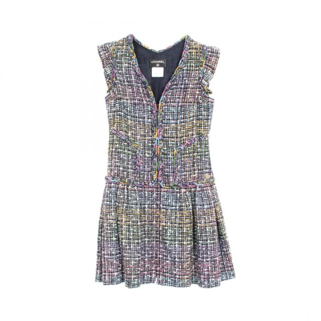 シャネル CHANEL ツイード ワンピース 衣料品 トップス コットン レディース ブラック系 / マルチカラー P40406V29250 【中古】