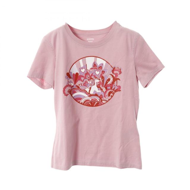 エルメス HERMES マイクロカルトゥッシュ FAUBOURG RAINBOW カットソー 衣料品 トップス コットン レディース ピンク系 2E4613DU 【中古】