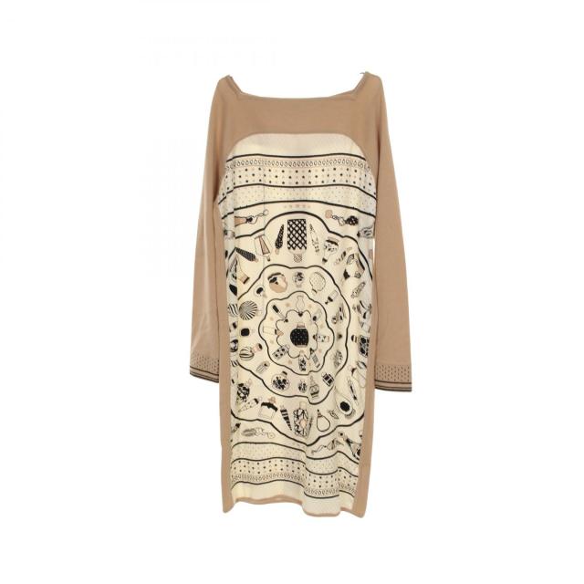 エルメス HERMES ツイルレーヌ Les flacons Bandana ワンピース 衣料品 トップス シルク ウール カシミヤ シルク レディース ベージュ系 / アイボリー系 / ブラック系 *77-7768 【中古】