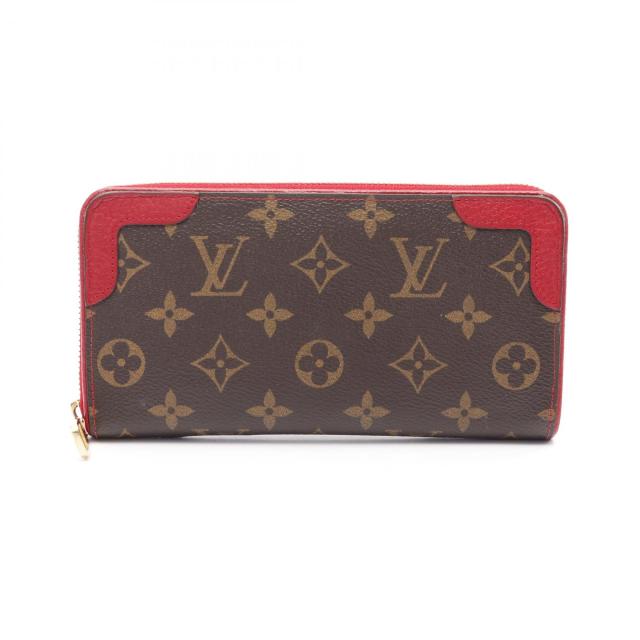 ルイ・ヴィトン LOUIS VUITTON ジッピー ウォレット レティーロ ラウンド長財布 財布 PVCコーティングキャンバス レザー モノグラム レディース ブラウン系 / レッド系 M61854 【中古】
