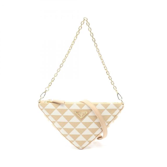 プラダ PRADA トライアングル TRIANGOLO JACQU ショルダーバッグ バッグ キャンバス レザー レディース ホワイト系 / ベージュ系 IBC543 【中古】
