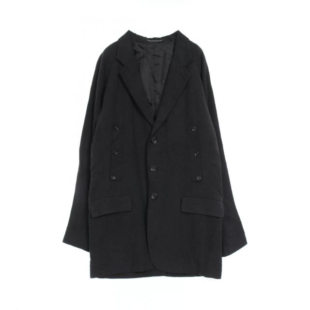 ヨウジヤマモトプールオム Yohji Yamamoto POUR HOMME LI/RYCANVAS BOX POCKET BUTTON JACKET テーラードジャケット 衣料品 アウター ファブリック レーヨン メンズ ブラック系 HS-J48-308 【中古】
